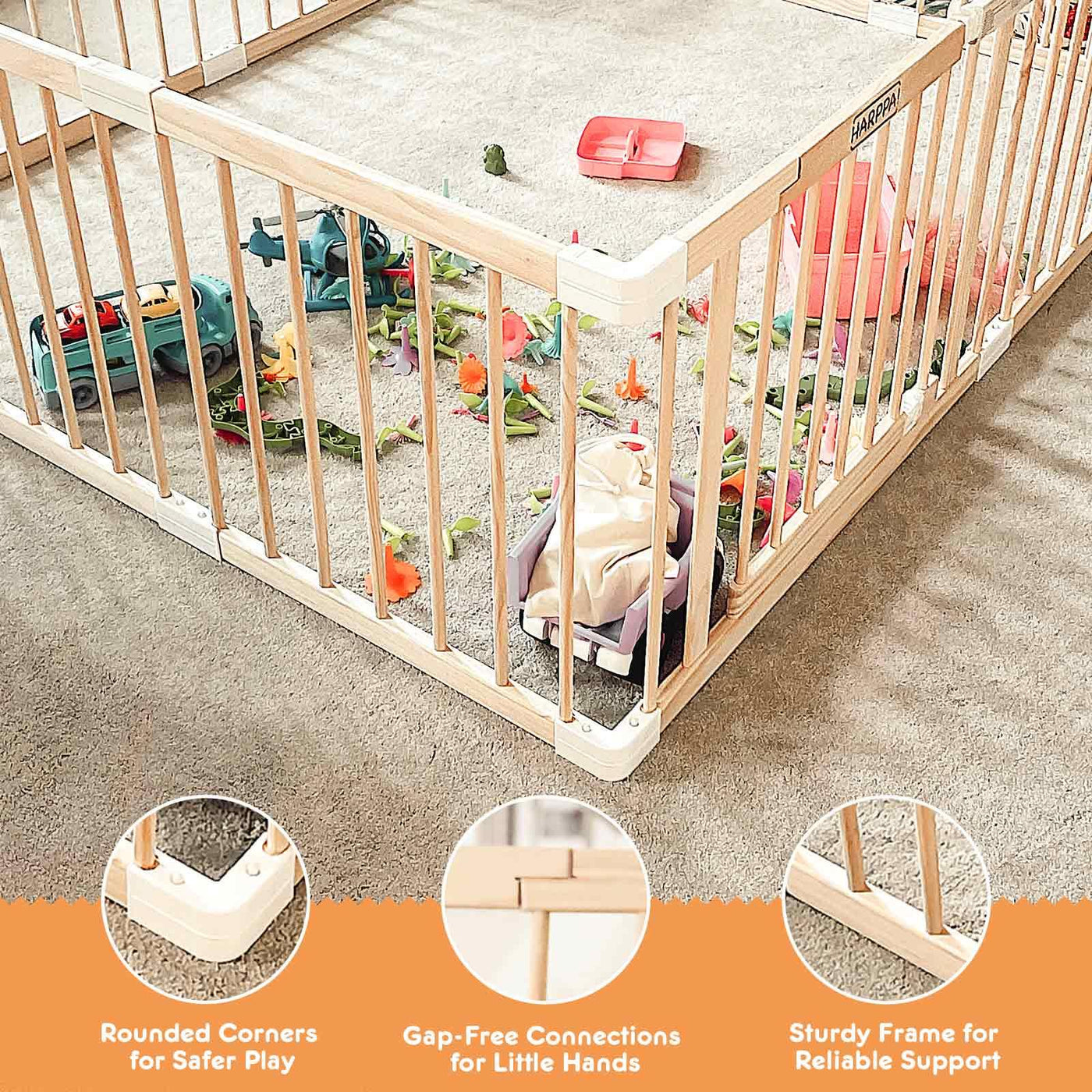 HARPPA Baby Gate Playpen, DIY Foldable Wooden Play Gate, Non-Toxic Foldable Wooden Play Yard for ...