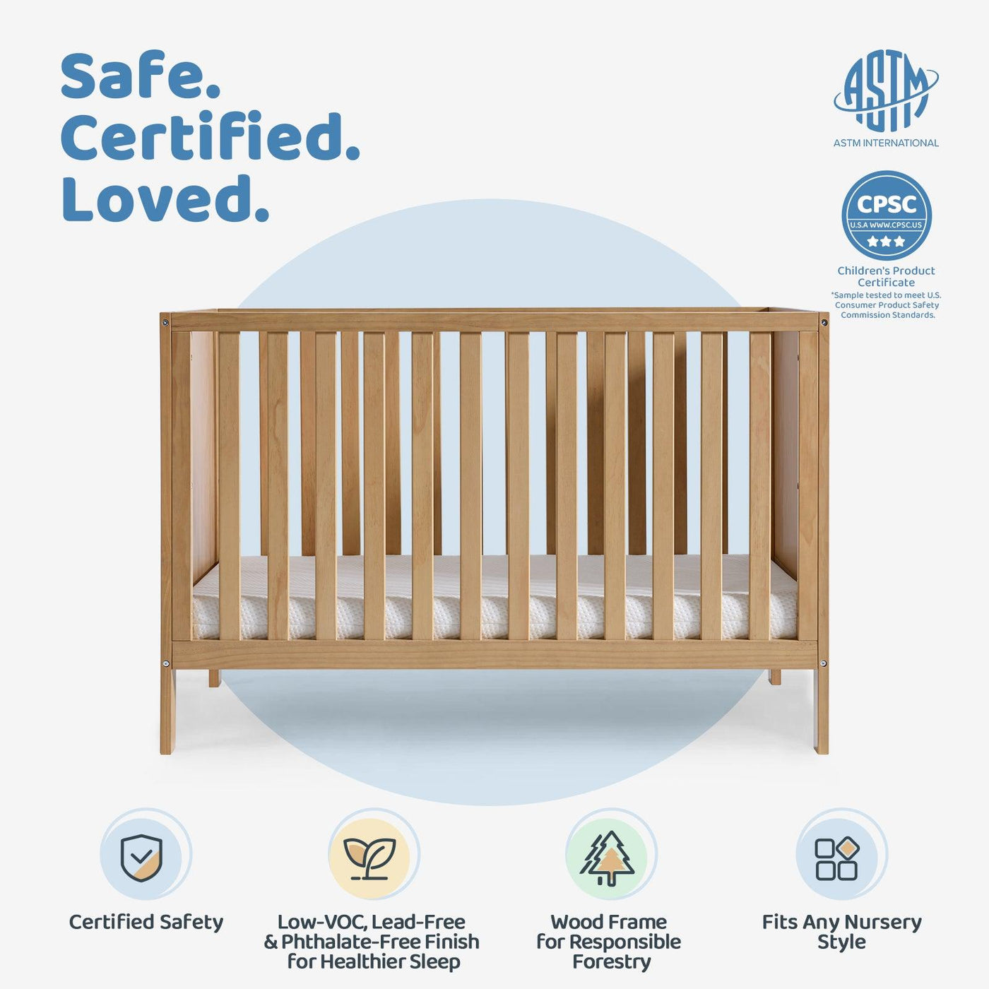HARPPA Grevia | 5-in-1 Convertible Wooden Baby Crib – Compact Crib for ...