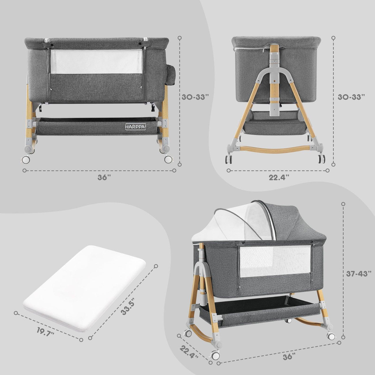 HARPPA Cuddly 3-in-1 Baby Bassinet Bedside Sleeper for Reflux ...